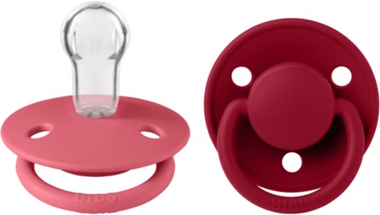 BiBS - De Lux Pacifier - One Size Fopspeen - 2 stuks - Coral / Ruby | bol