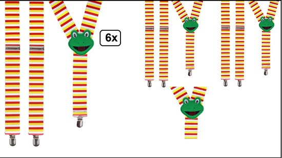 6x Bretels Kikker rood/wit/geel 35mm - Festival thema feest dieren ...