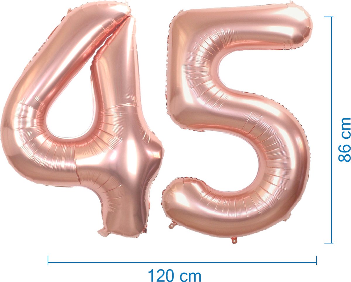 Folie Ballon Cijfer 45 Jaar Rose goud Verjaardag Versiering Helium Cijfer Ballonnen... | bol.com