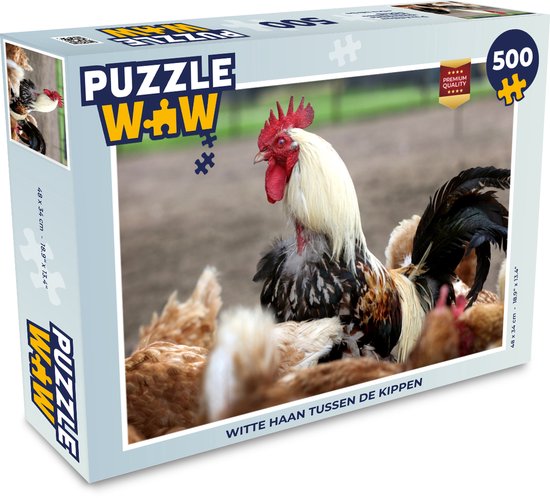 Puzzel Witte haan tussen de kippen - Legpuzzel - Puzzel 500 stukjes ...