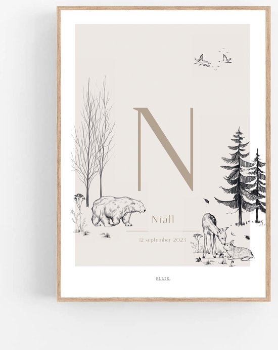 Persoonlijke geboorte poster met naam | Naamposter Forest - 30 x 40 cm ...