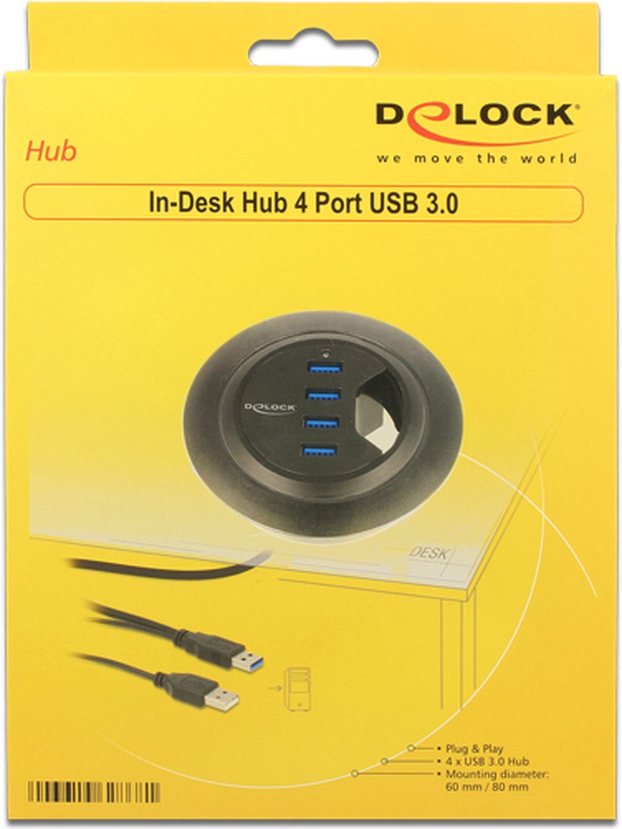 Delock HUB USB 3.0 Tisch-Hub 60 mm 4 x USB 3.0 Ports Delock | bol.com