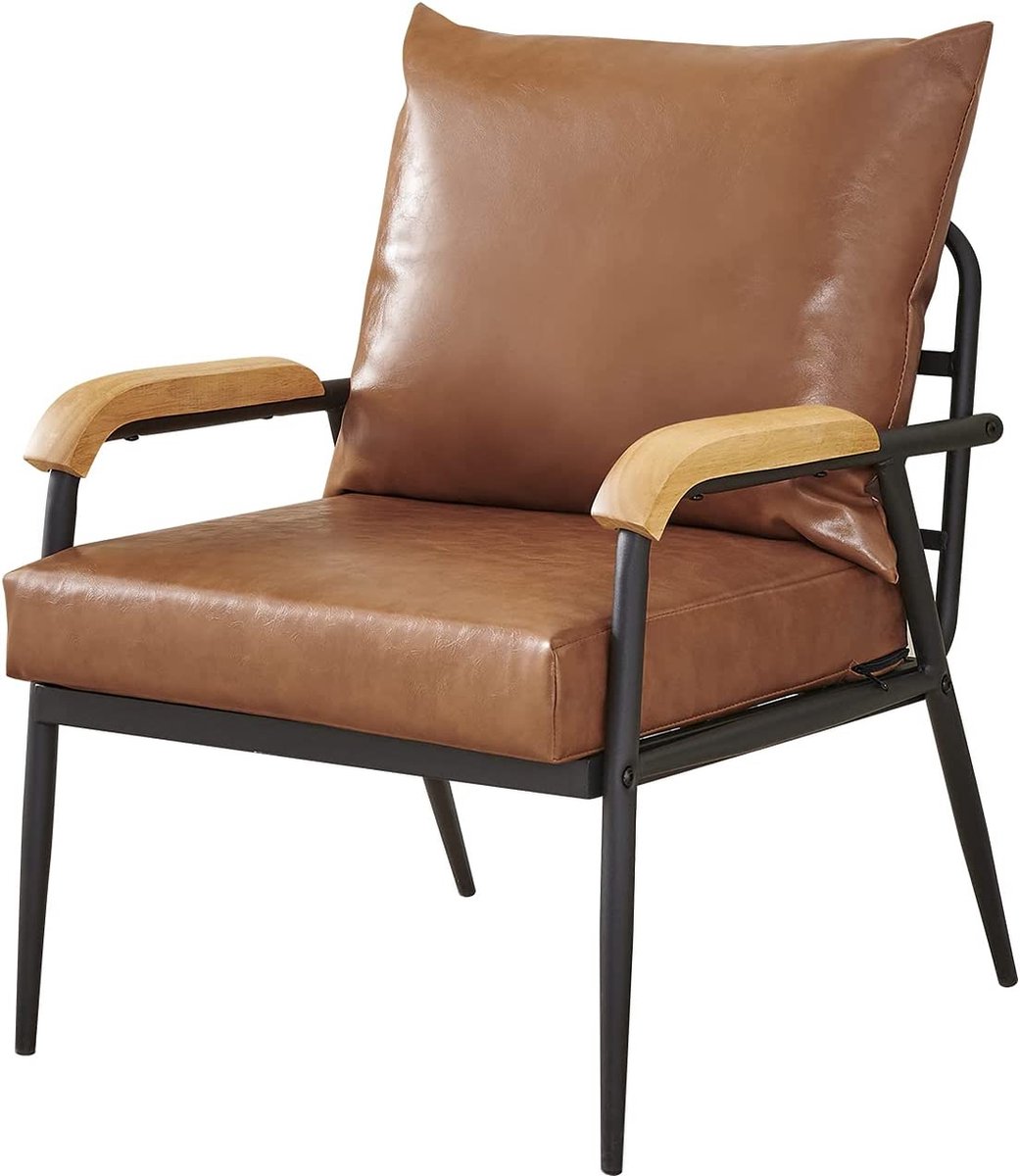 Retro Single Sofa Lounge Chair met metalen frame en PU lederen kussen ...