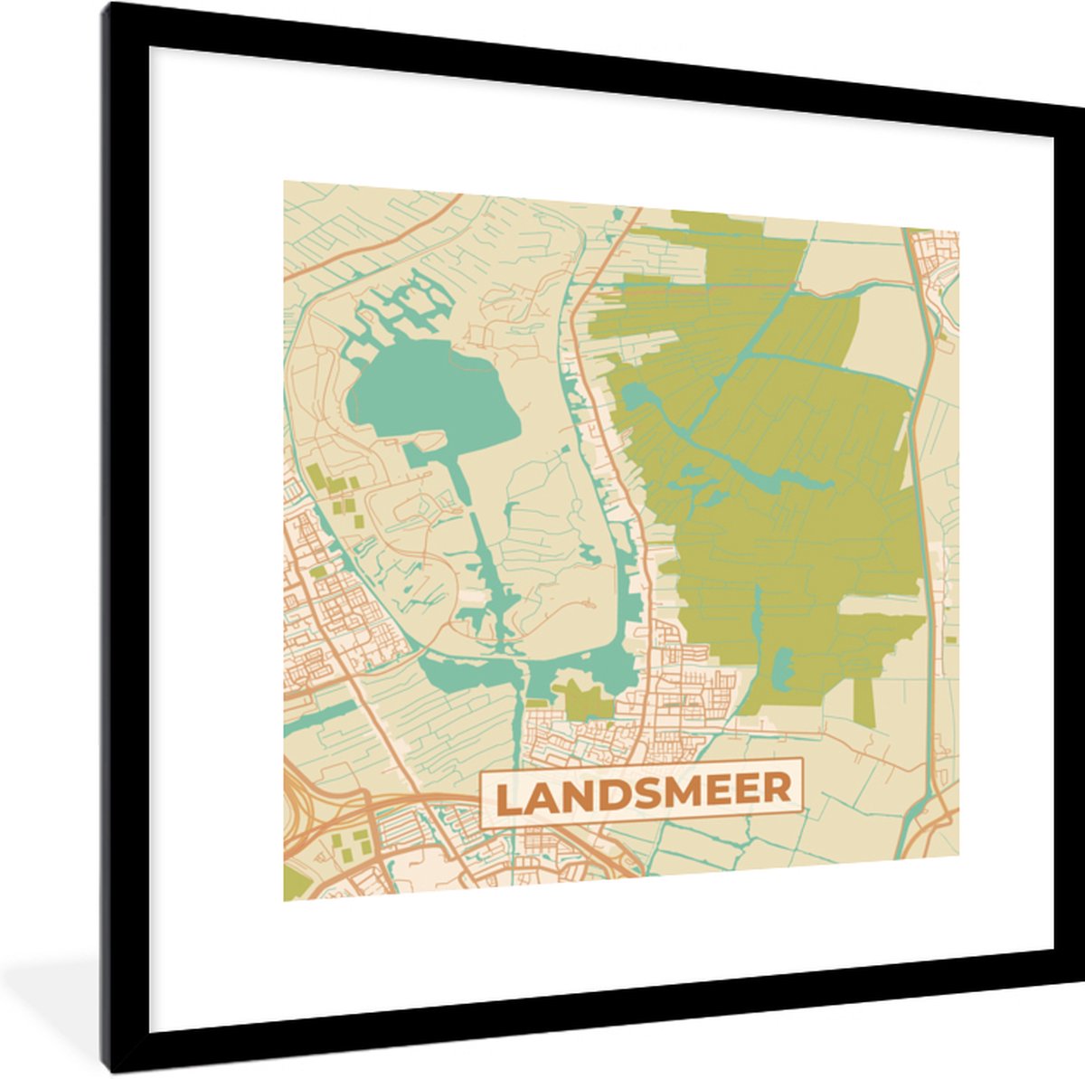 Fotolijst incl. Poster - Kaart - Plattegrond - Landsmeer - 40x40 cm ...