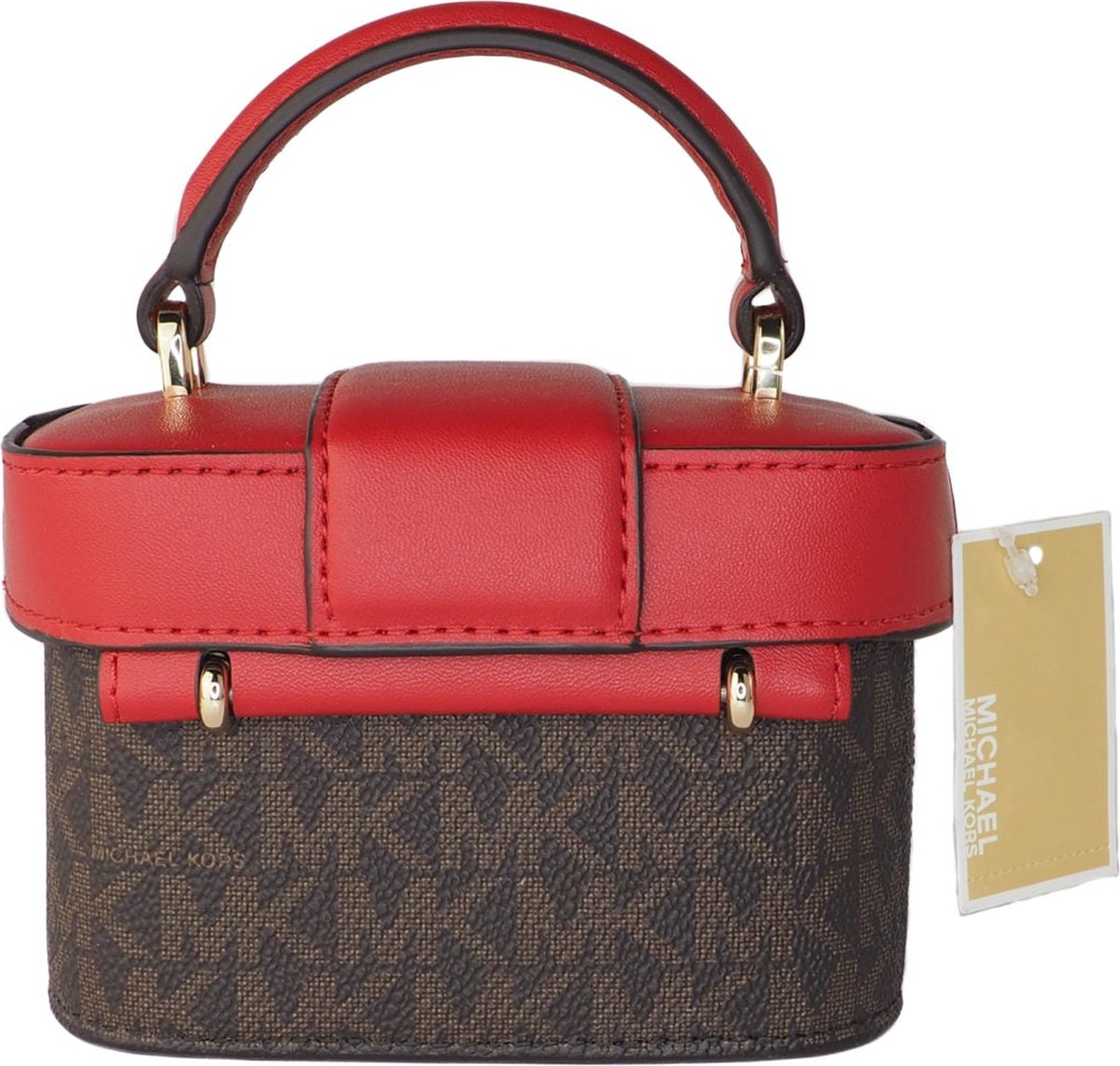 Rose Mini Signature PVC Leather Trunk Crossbody Handbag (Brown/Flame ...