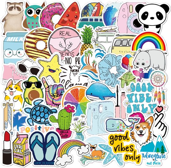 Winkrs | Vrolijke Stickermix | 50 stickers met dieren, fruit, quotes ...