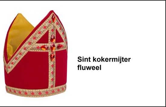 Luxe Kokermijter Sinterklaas ruitjesband fluweel rood - Sint nicolaas ...