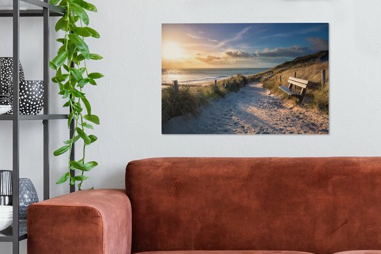 Canvas schilderijen landschappen - Strand - Zee - Duin - Bankje - Canvas schilderij -... | bol.com