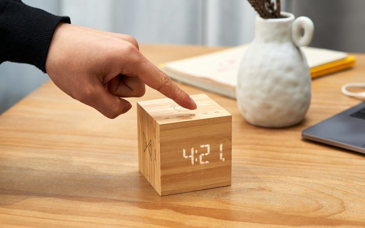 Gingko - Cube Plus Clock - wekker, klok, stopwatch, timer - bamboe ...