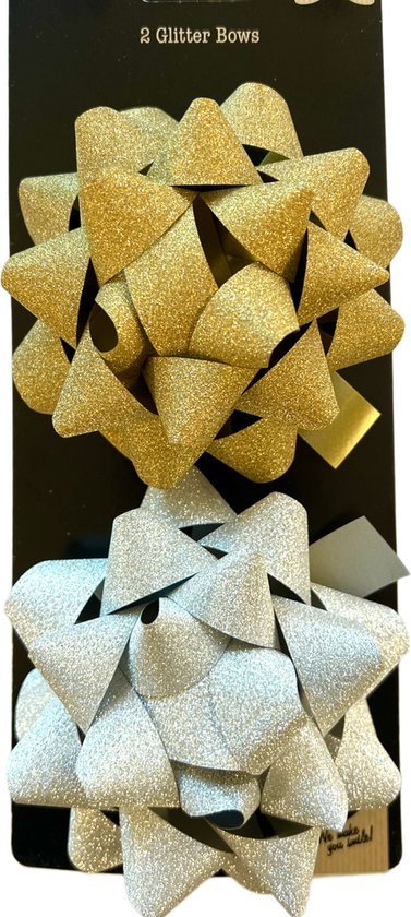 Glitter Bows Cadeau Strik Doorsnee 10cm met plakker 4 stuks - Zilver ...