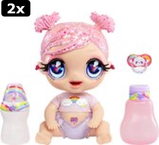 2x Glitter Babyz Doll Series 2- Dreamia Stardust (Pink/Rainbow ...