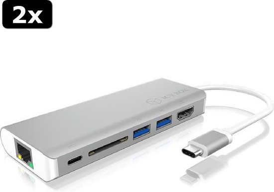 2x Icy Box IB-DK4034-CPD Dockingstation Ethernet / Rj45 Cable Port ...