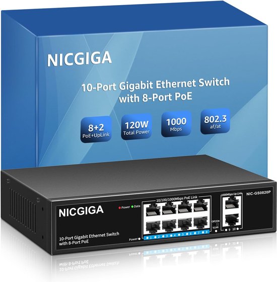 NICGIGA 8-Port Gigabit PoE Switch - 120W PoE+ 2 Uplink Ports - VLAN ...