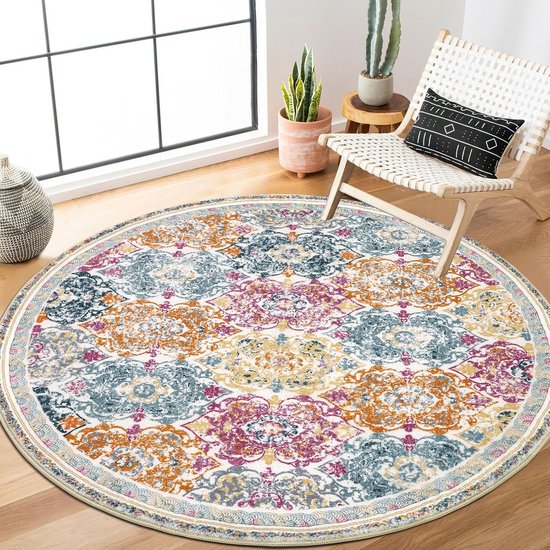 Luvetrex ® Stijlvolle Retro Boho Ronde Tapijt met Kleurige Patronen ...