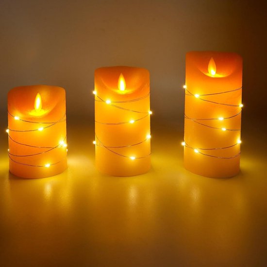 Led kaarsen met bewegende vlam - Set van 3 Roze lichtslingers ...