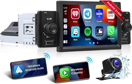 2 + 32G Android Autoradio - 1 DIN Carplay & Android Auto - Draadloos ...