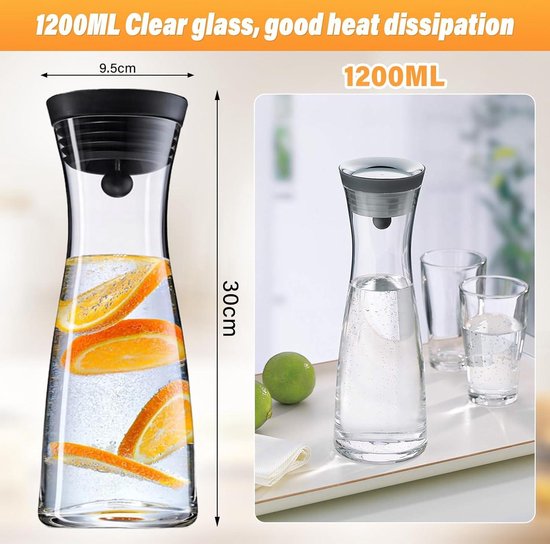 Waterkaraf - Water karaf met deksel en roestvrijstalen schenktuit ...