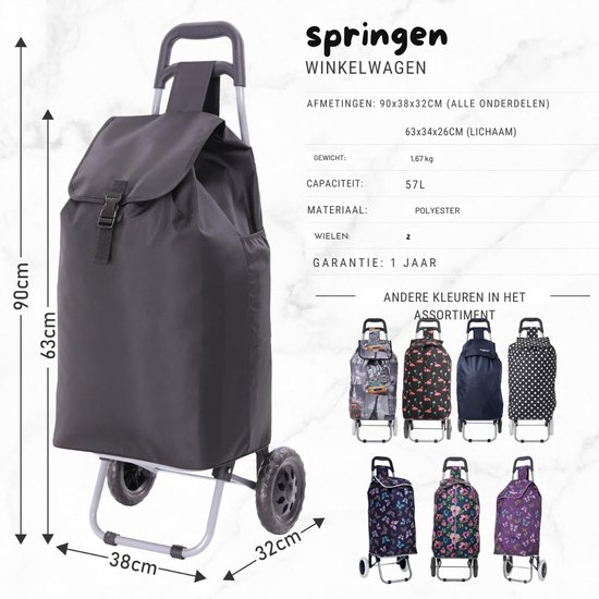 Boodschappen Tas - Shopping Trolley - Op Wielen - 60D x 33B x 24H - Zwart | bol