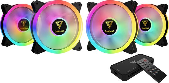 Gamdias 4x 120mm PC Ventilator Fans met aRGB LED verlichting SET met 8 ...