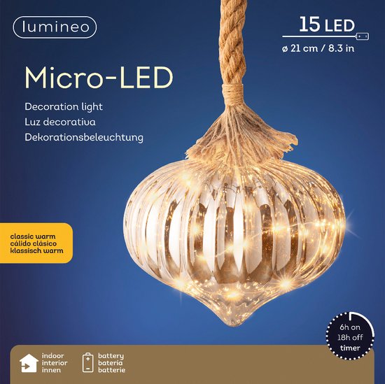 Lumineo Micro LED ui lamp - ø20x21 cm - 15 LED lampjes - Grijs | bol