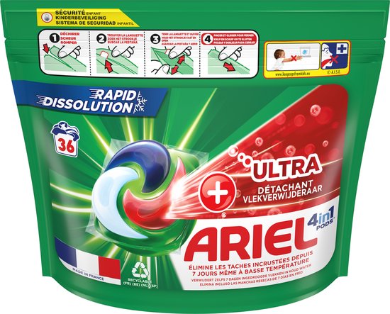 Ariel 4in1 Wasmiddel Pods + Ultra Vlekverwijderaar - 72 Capsules | bol