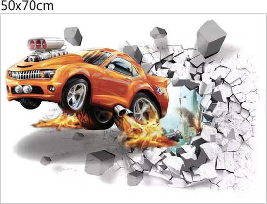 Auto Muursticker 3D - Afmetingen: 50 x 70 cm - Muur Sticker 3D ...