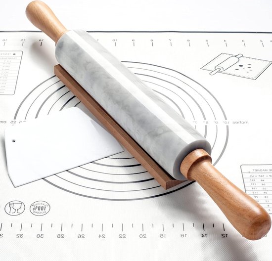 Deegroller Set - Marmeren Deegroller met Houten Handvat - Cradle 25.4CM ...