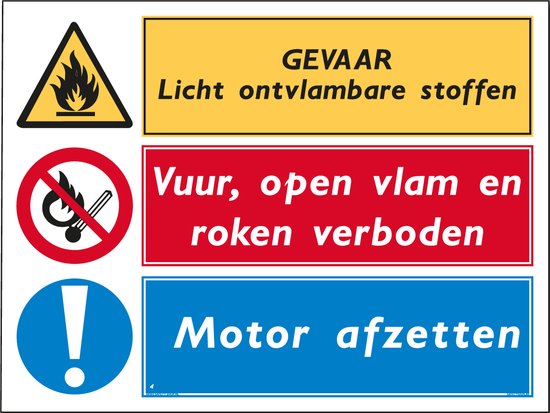 Gevaar Licht ontvlambare stoffen Vuur, open vlam en roken verboden ...