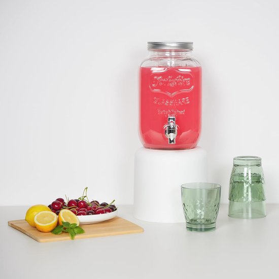 Limonade dispenser met infuser en kraan - 4 liter glazen drankdispenser ...