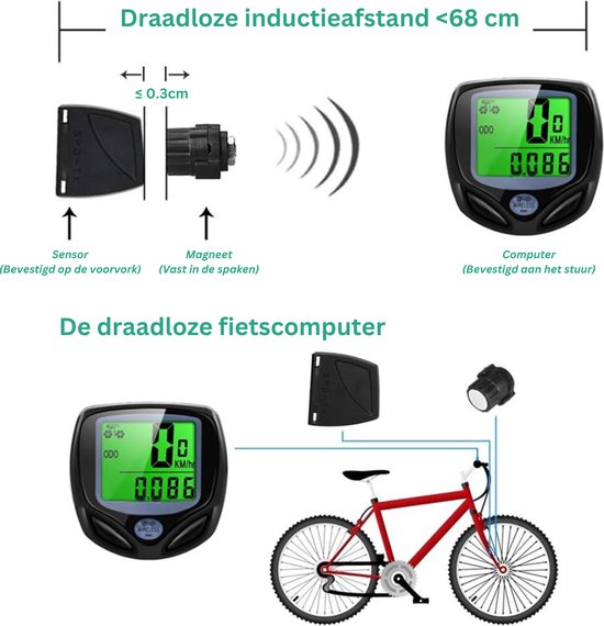 Kilometerteller Fiets - Fietscomputer Draadloos - Snelheidsmeter Fiets ...