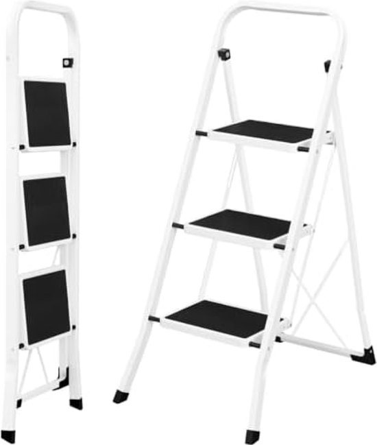 Trapladder, 3 treden inklapbaar, ladder met anti-slip treden ...