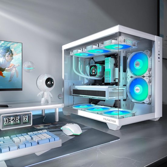 MUSETEX - Y6 - ATX Gaming PC Behuizing - 5 PWM ARGB-Ventilatoren & 270 ...