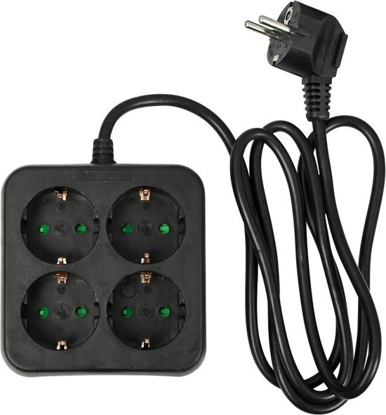 Benson Stekkerdoos 4-voudig - RA - 1.5 mtr vierkant zwart | bol