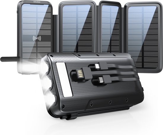 Sounix Solar Powerbank 20.000 mAh Met Zonnepaneel - 22.5W Snellader ...