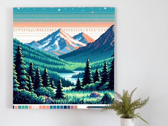 Pixel art landschap schilderij | Heerlijke pixelated panorama: een ...