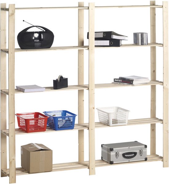 Houten opbergrek dubbel 30kg 5 legplanken - smal | bol