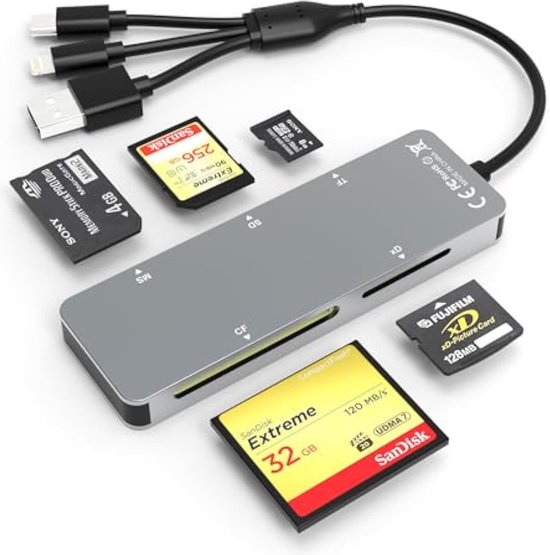 NÖRDIC Kaartlezer - USB-A, USB-C, Lightning - Kaartlezer SD Kaart ...
