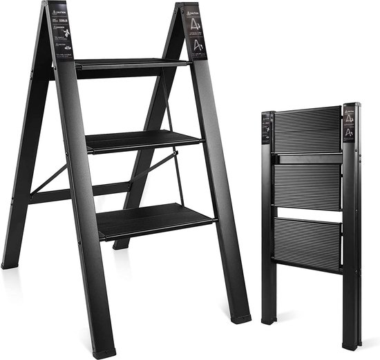 3-traps ladder, praktische vouwladder, brede treden, te gebruiken als ...