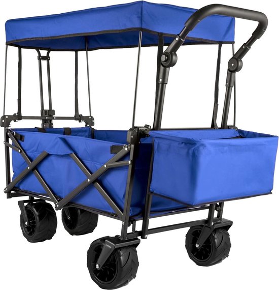 Bolderkar Opvouwbaar 927 x 543 x 985 cm Handwagen - 100 kg - Blauw - Dak - Luchtbanden... | bol