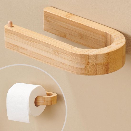 WC Rolhouder bamboe toiletpapierhouder zonder boren - houten ...