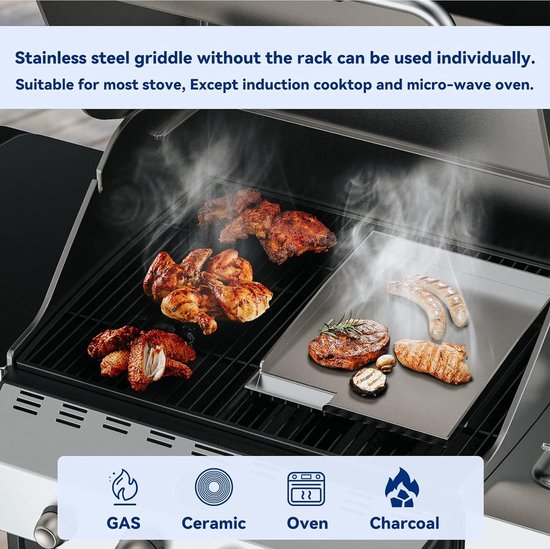Roestvrijstalen Grillplaat Met Verwijderbaar Frame - Universele Past op ...