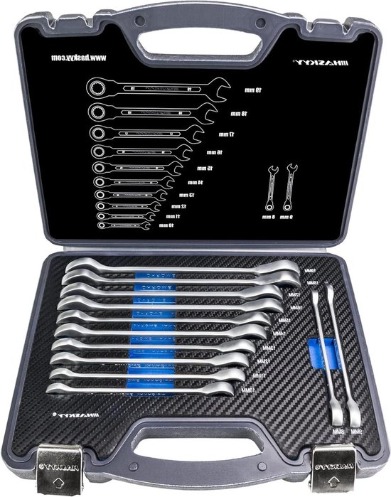 Steeksleutel met oog en ratel - 8-19 mm - 12-delige gereedschapsset | bol