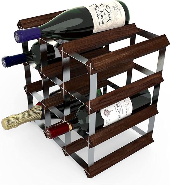 12 Flessen Wijnrek Kit Dark Pine FSC - Traditioneel Ontwerp Flessenkrat ...