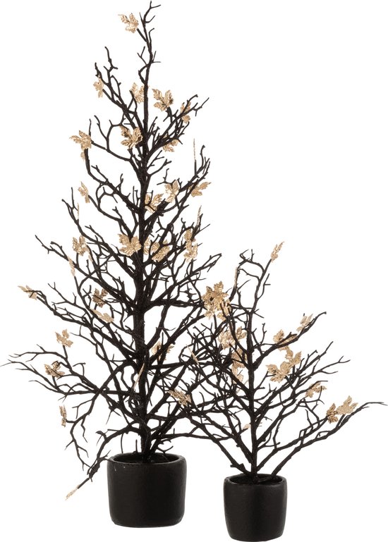 J-line - Boom Kaal+bladeren In Pot Glitter Plastiek Zwart/goud Large ...