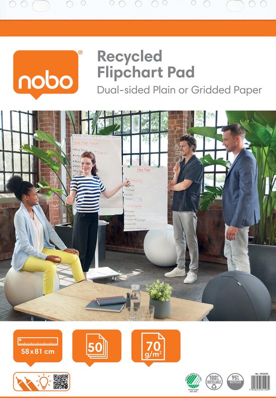 Nobo Gerecycled Flipover papier op Rol - 50 Vellen Dubbelzijdig Blanco ...