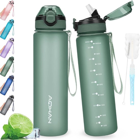 1 Liter Waterfles Met Lekvrij Klapdeksel en Rietje - BPA-vrije ...