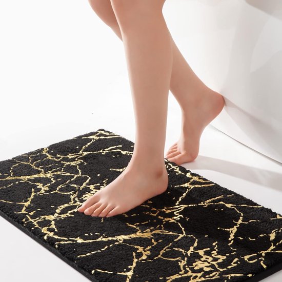 Badmat Antislip Wasbare Badmat, Zwarte Badmat, Gouden Decoratieve Mat ...