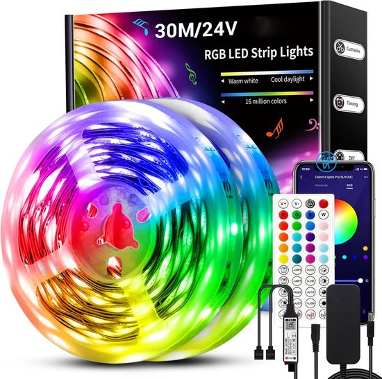 LED Strip 30 Meter RGB 12V 5050 SMD - Music Sync en App Bestuurde ...