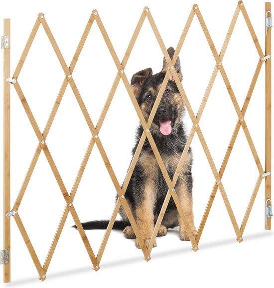 Uitschuifbaar hondenhekje voor binnen | Veiligheidshek voor trap en deur | Bamboe |... | bol