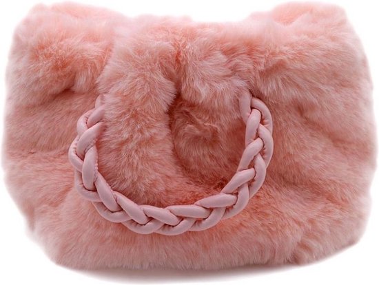 Tas Dames - Fluffy Tas - Ketting - 24x17cm – Roze - Magneet sluiting | bol